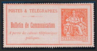 France. Phones. (*) MNG Yvert 18. 1897. 50 Cts Red Cover Pink ...