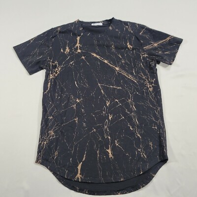 KLIEGOU Mens Hipster Hip Hop Round Hemline Marble Pattern Black Gold ...