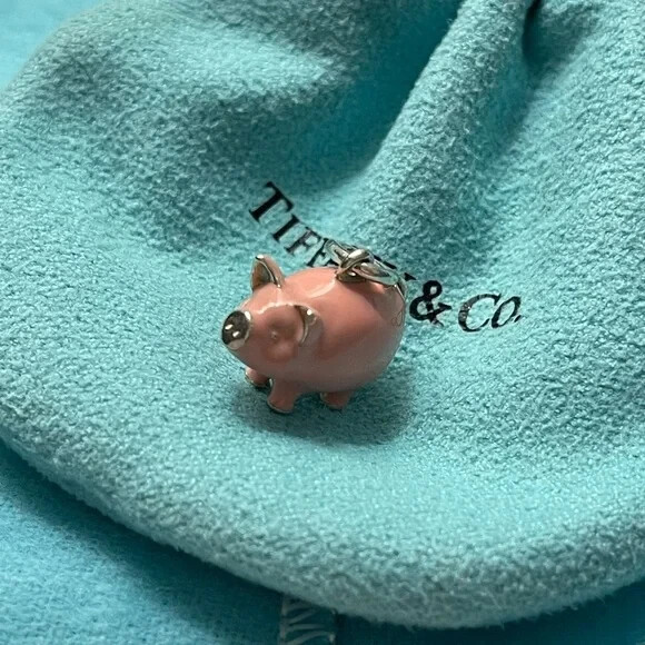 Tiffany & Co. Silver Pink Enamel Pig Charm RARE | eBay