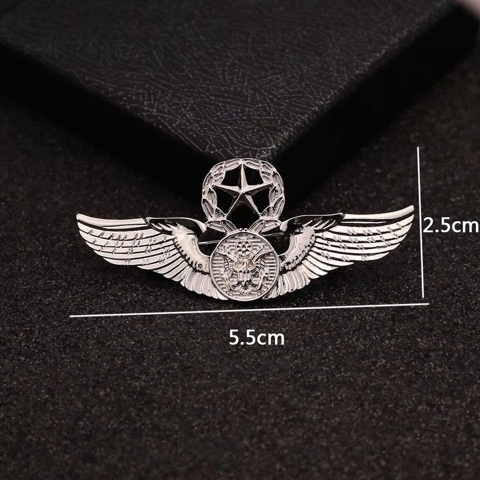 WINGS LAPEL PIN GOLD COLOR METAL RETRO FASHION MILITARY STYLE WINGS ...