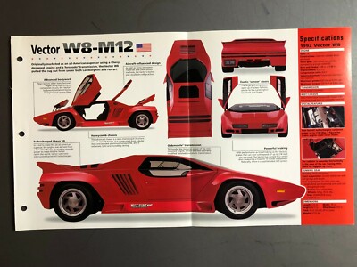 1971 - 1997 Vector W8-M12 Coupe Poster, Spec Sheet, Folder, Brochure ...