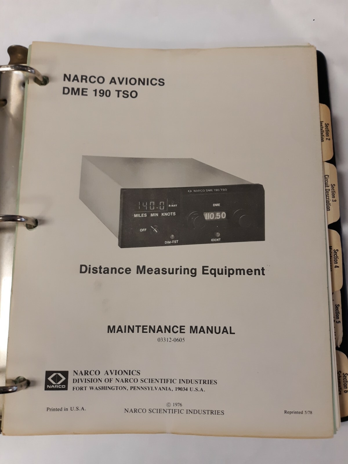 Narco DME 190 TSO Distance Measuring Equipment Maintenance Manual ...