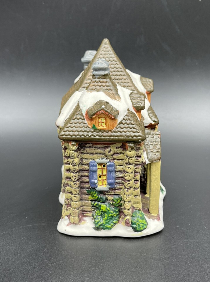 Christmas Village Log Cabin Style House Home Porcelain Snow Caps | eBay