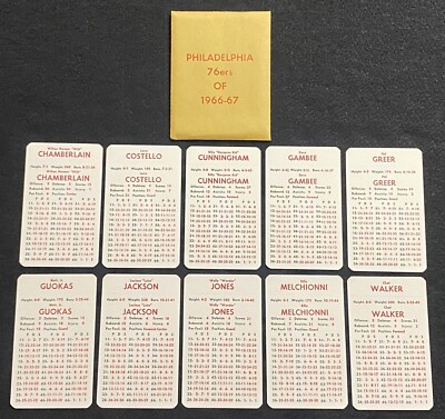 1966-67 Philadelphia 76ers APBA 10 Card Set MINT Tabs/Envelope Wilt ...