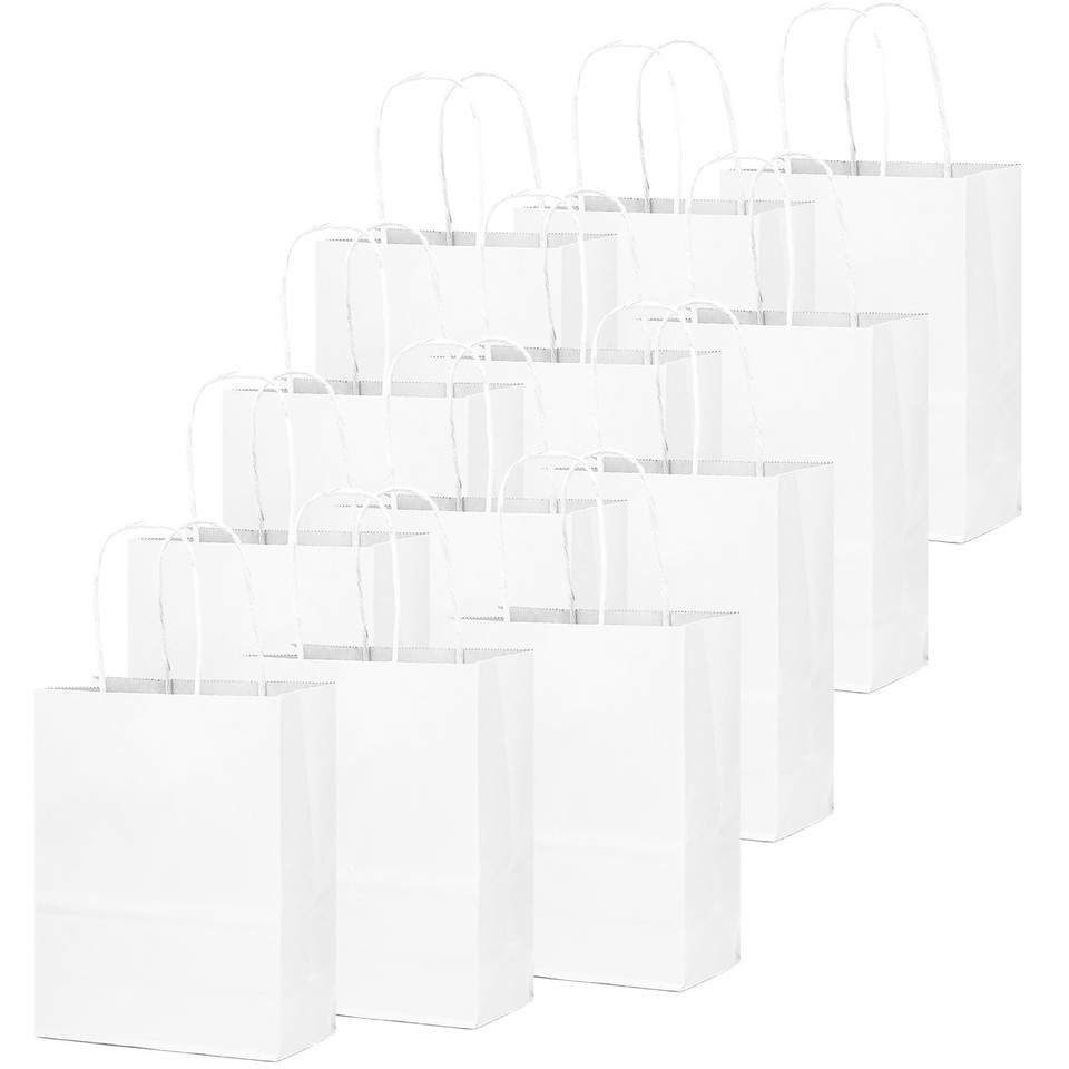 100 PCS 13x10.2x4.7 inch Large White Paper Gift Bags with Handles Bulk ...
