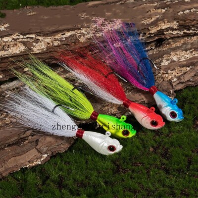5pcs Bucktail Jigs Fluck Lures Lead Teaser Jig Head Fishing Lures Bass ...