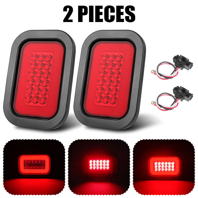5" x 3" Rectangular LED Red Tail Lights With Pigtails Universal Trailer ...
