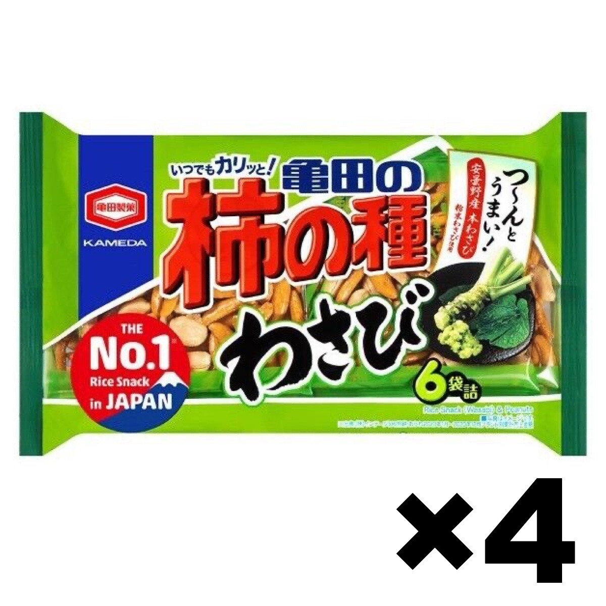 Kaki No Tane WASABI Rice Snack & Peanuts 4Bag Set 6Pack@Bag 164g Kameda ...