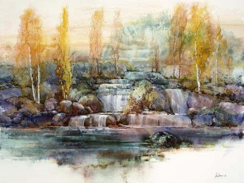 ADIN SHADE "FALLS AT DESERT MESA" WATERCOLOR PRINT FRAMED & MATTED ...