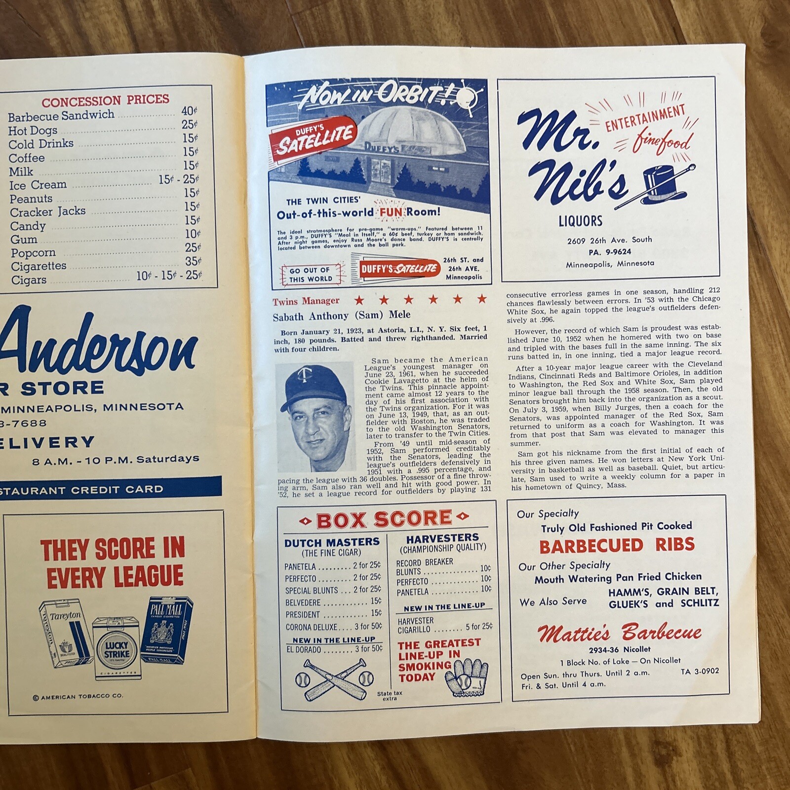 1961 Minnesota Twins First Home Game Series Program v Senators - Scored ...