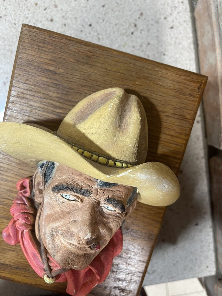 Vtg RARE Bossons Chalkware Head RAWHIDE Western Cowboy Congleton ...