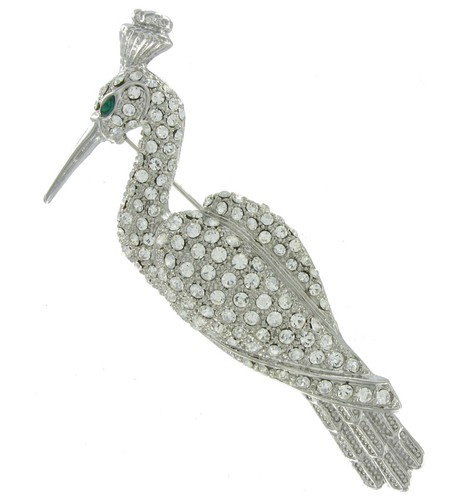 Stunning Large Rhinestone Pave Stork Bird Silver Tone Pin Brooch | eBay