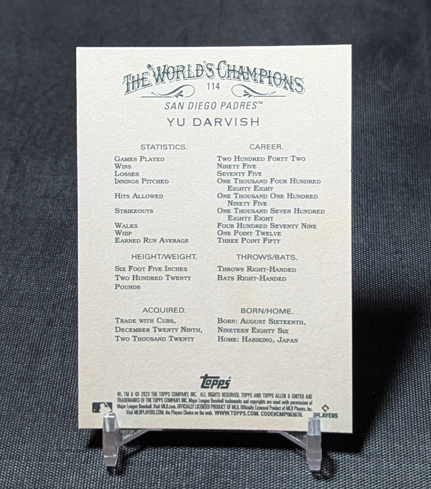 Yu Darvish 2023 Topps Allen & Ginter Baseball Card #114 San Diego ...