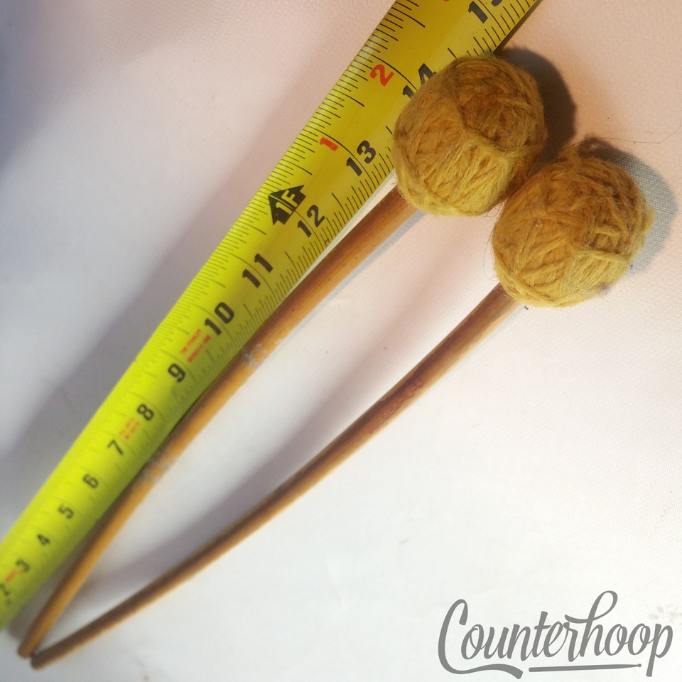 Yellow Yarn Mallets Pair 2x Curved Wood Handles Xylophone+Bells Vintage ...