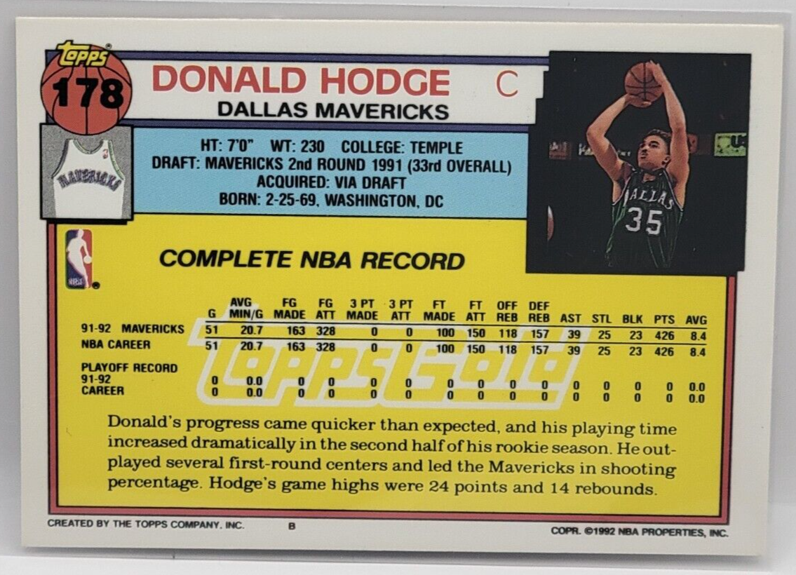 1992-93 Topps - Gold #178 Donald Hodge for sale online | eBay