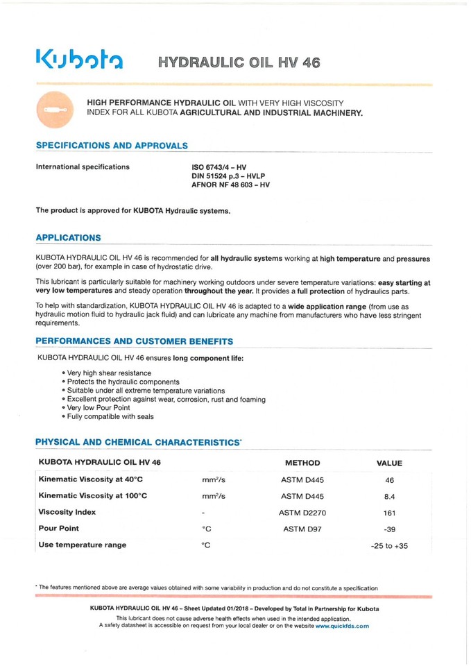 Kubota HV46 Hydraulic oil 5ltr | eBay UK
