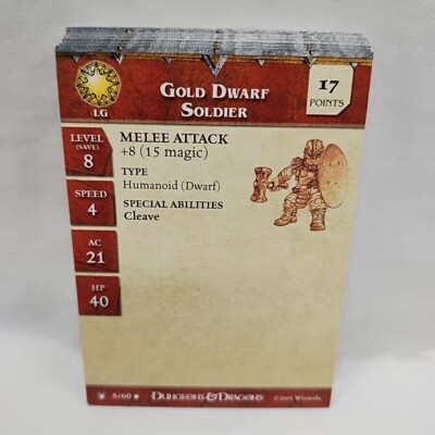Lot Of (19) Dungeons And Dragons Underdark Miniatures Game Stat Cards ...