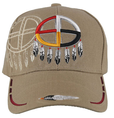 NATIVE PRIDE MEDICINE WHEEL HOOP FEATHER BALL CAP HAT TAN | eBay
