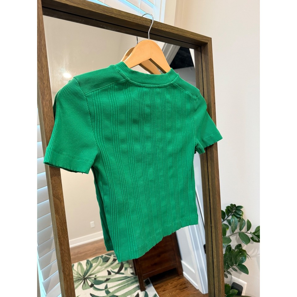 ZARA Ribbed Knit Crew Neck Short Sleeve Cropped Top Emerald Green ...