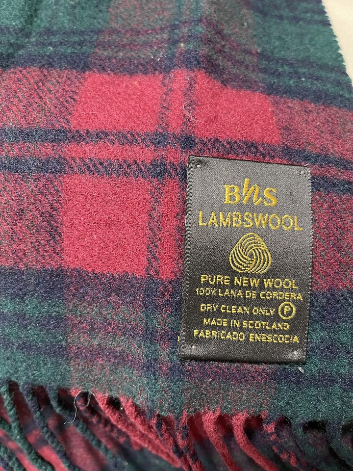 BRITISH HOME STORES BHS 100% LAMBSWOOL SCARF BURGUNDY GREEN NAVY | eBay