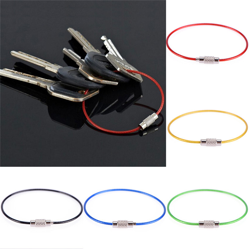 5Pcs Stainless Steel Wire Keychain Cable Key Ring Chains Outdoor Hiking ...