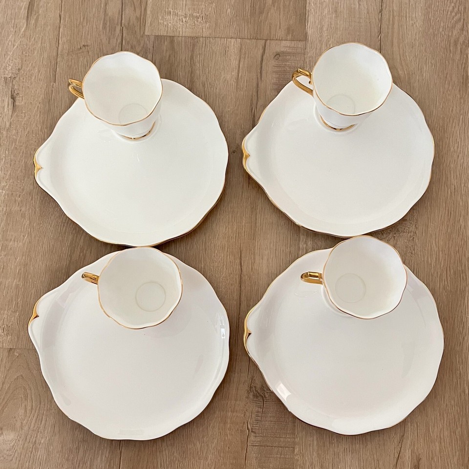 Royal Albert Val D'or Snack Plate & Tea Cup - Set of 4 White With Gold ...