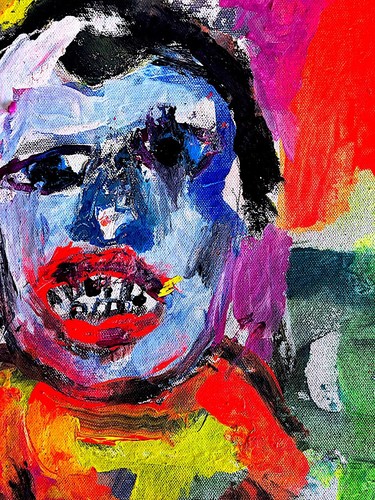 ORIGINAL CHUCK GREATREX "Blue Moon" Abstract Outsider Painting! Nice ...