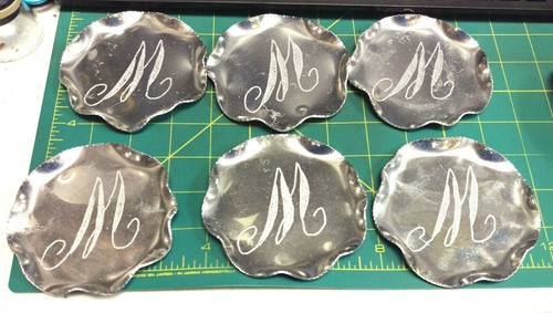 Set of 6 Monogrammed Metal Coasters M on front & MR on back Metal ...