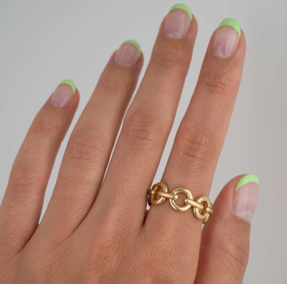 14K Solid Yellow Gold Chain Link Ring Band Stackable Ring open Link 1.5 ...
