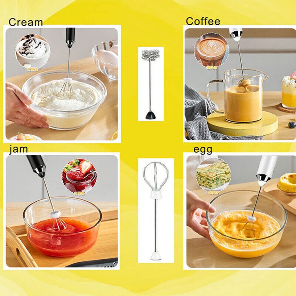 Rechargeable Electric Milk Coffee Frother Whisk Egg Beater Handheld ...