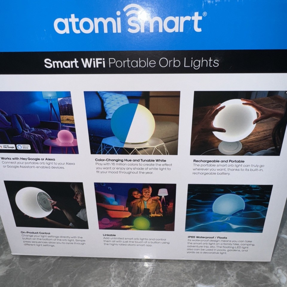 Atomi Smart Portable LED Orb Lights Multi-Color Lamp Wi-Fi Control 3 ...