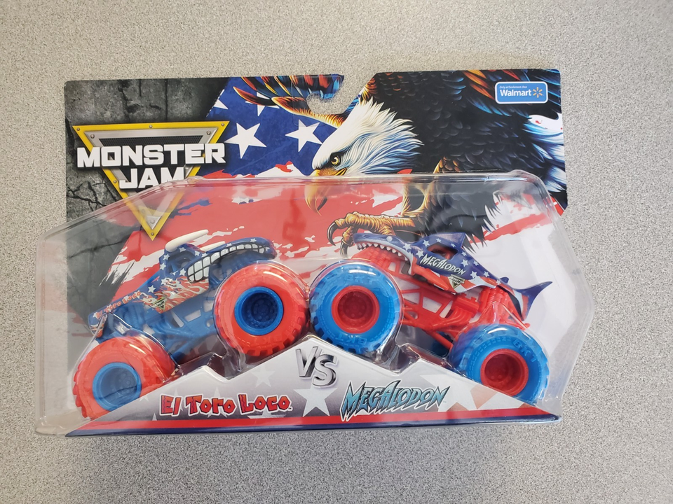 2025 Monster Jam Stars & Stripes Megalodon, El Toro Loco, Red White and ...
