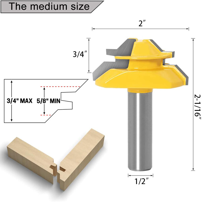 3Pcs 45 Degree Lock Miter Router Bit Set 1/2" Shank Wood Milling Cutter ...