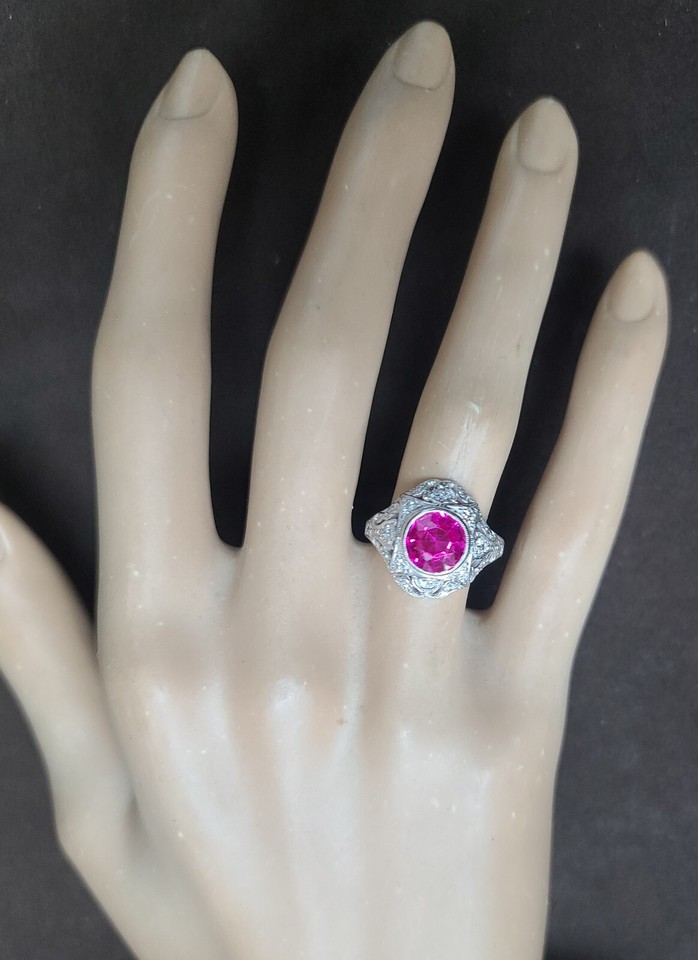 Vintage 14k White Gold Engagement Ring 2.92CT. Gem Pink Sapphire Round Cut | eBay