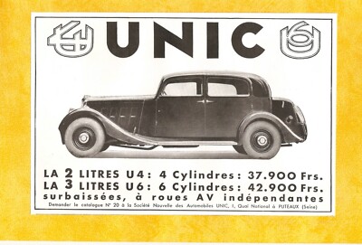 PUBLICITE DE PRESSE "Automobile UNIC U4 et U6" | eBay