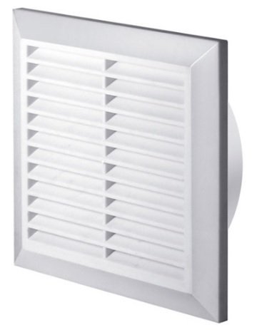 White Air Vent Grille 200mm x 200mm with Fly Screen and Round Ducting ...