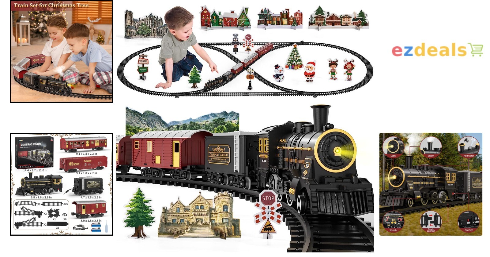 Premium Electric Steam Engine Train Set with Steam, Light, Sounds ...
