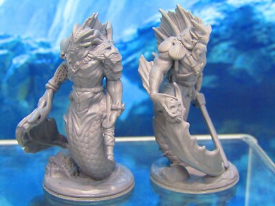 Merrow Merman Monster Sea Creature Pair Mini Miniature Figure 3D ...