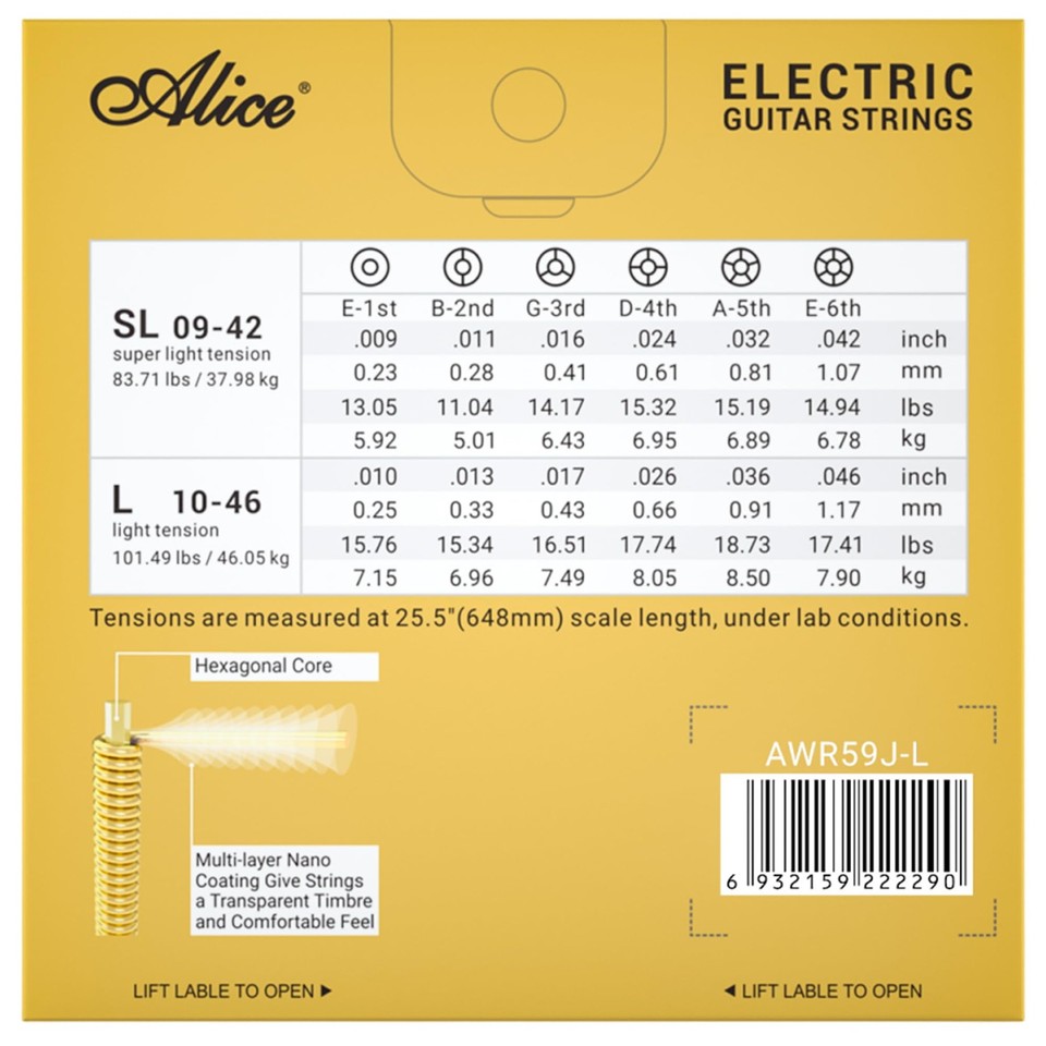 Alice Guitar Strings, Coated Electric Strings - Gold Light 10-46, | eBay UK