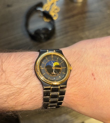 RARE Vintage Black and Gold Citizen Moon Phase Watch | eBay