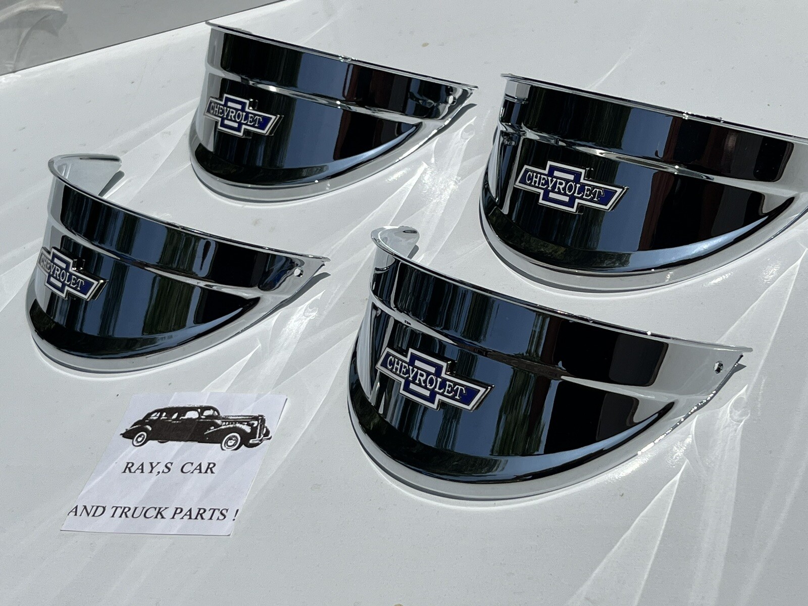 NEW SET OF PLASTIC CHROME HEAD LIGHT VISORS WITH BOW TIE ON THEM ! | eBay