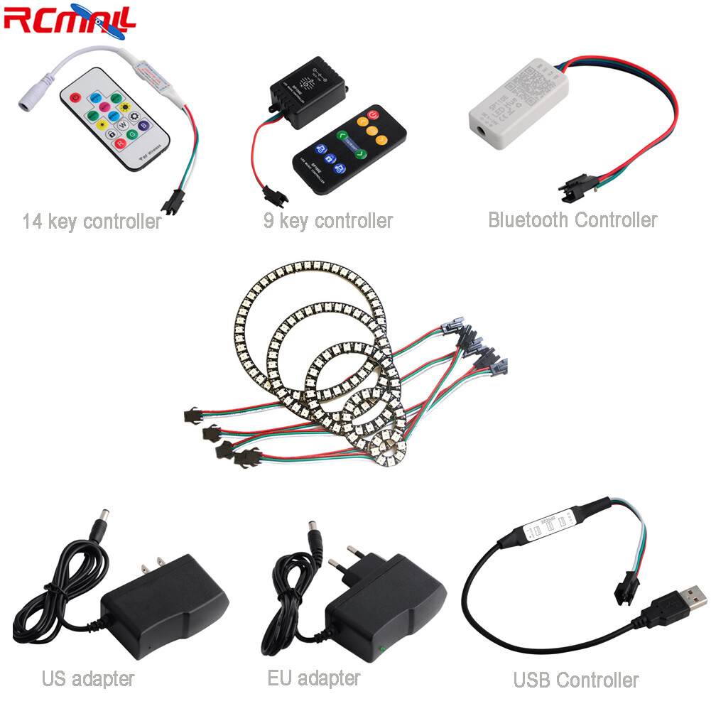DC 5V WS2812B 5050 RGB LED Ring Light Remote Controller 5V 2A Power ...