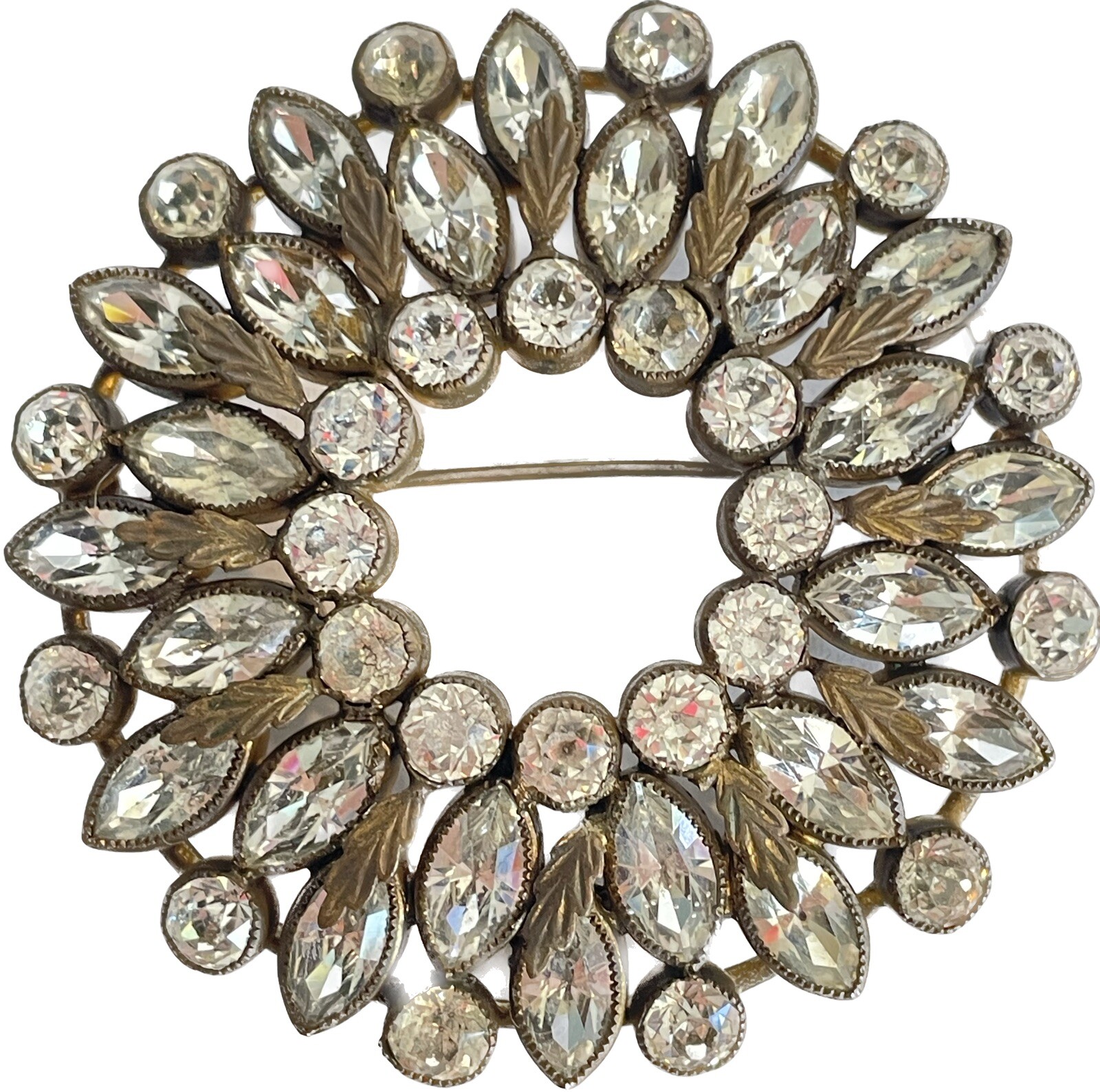 Early Unsigned Hobe Brooch Marquise Crystal Stones Me… - Gem
