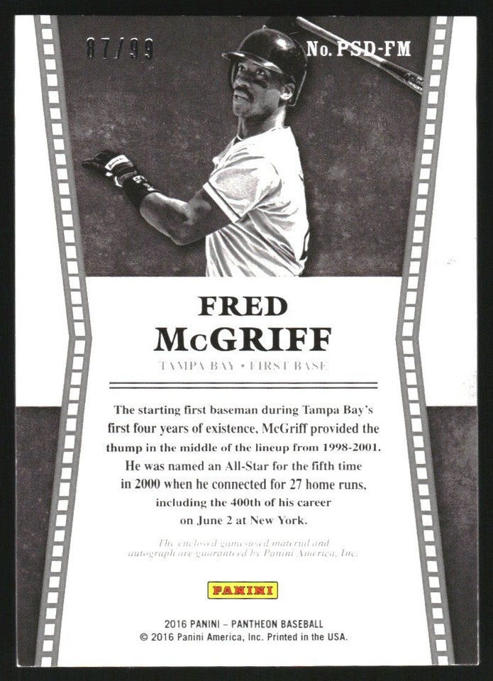2016 Panini Pantheon Scripts Dual Materials Fred McGriff Auto /99 | eBay