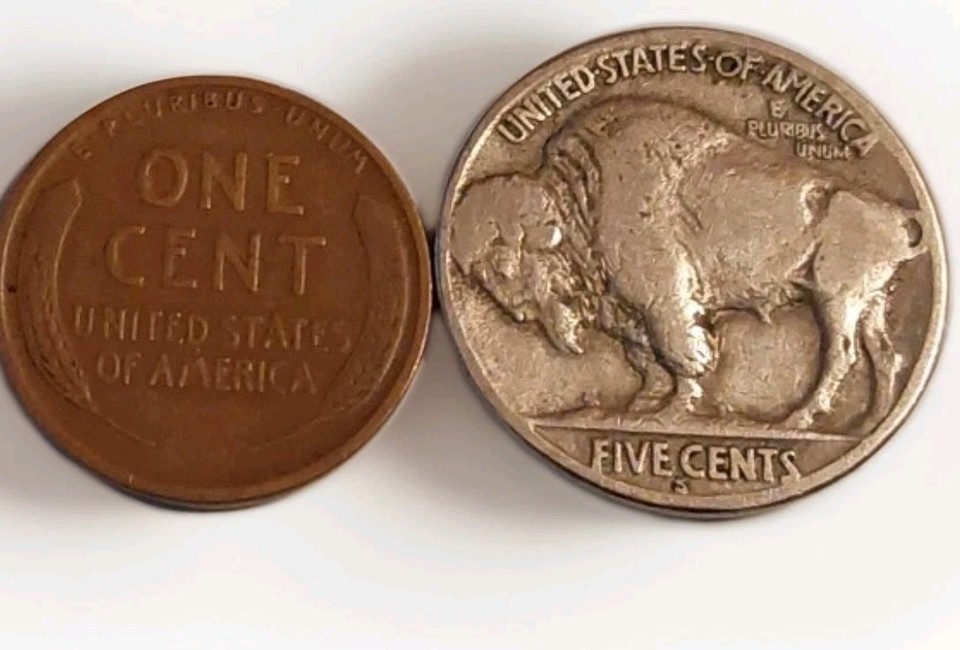 1927 Two Pc Set Buffalo Nickel 5¢ & Lincoln Very Good Nice Full Date ...