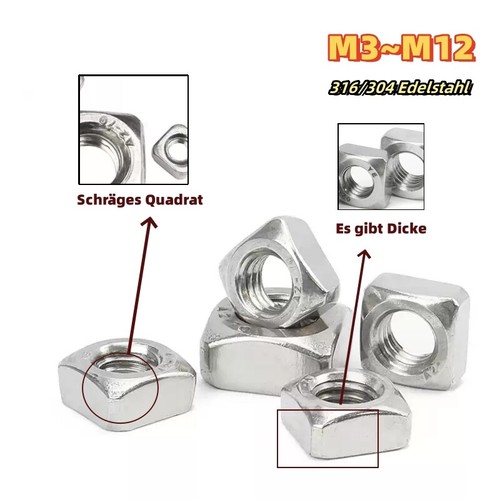 Square Nuts Chamfer A2/A4 Stainless Steel To Fit Metric Bolts And ...