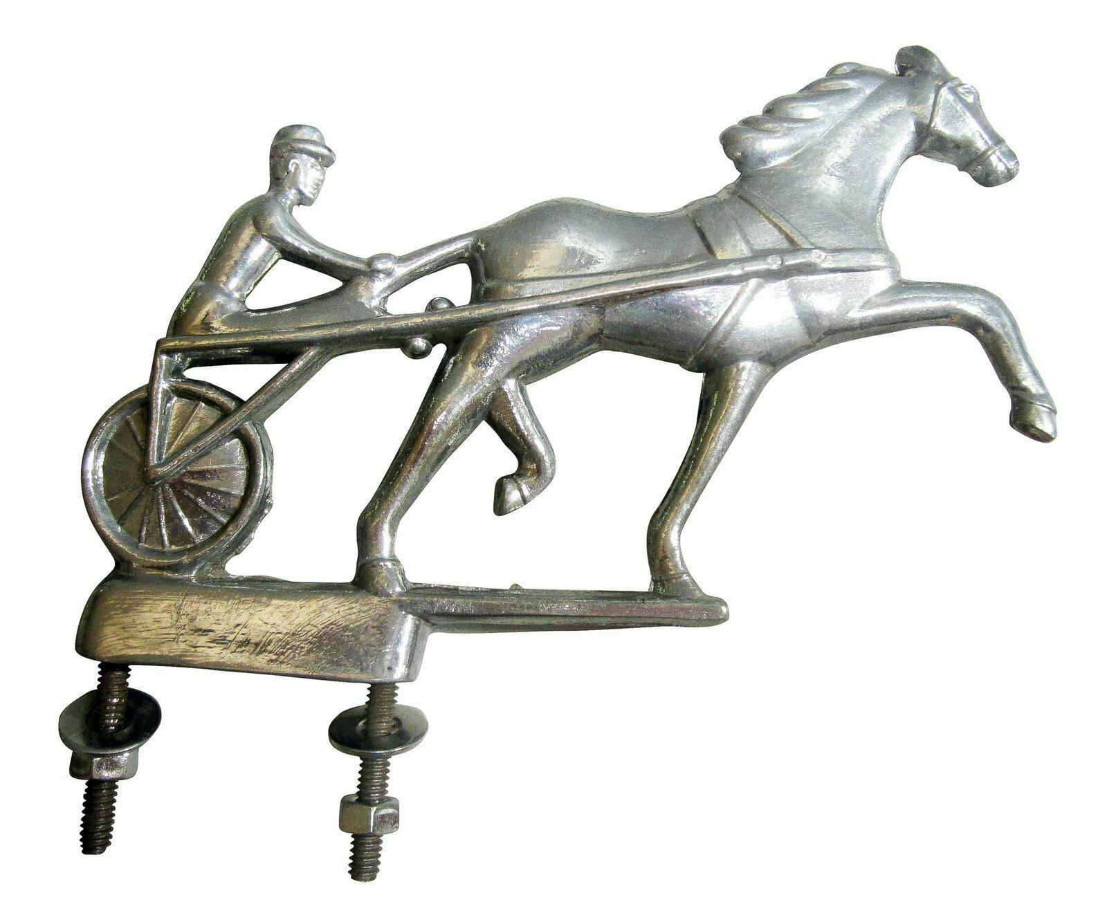 1950's Trotter jockey sulky pacer harness horse hood ornament polished ...