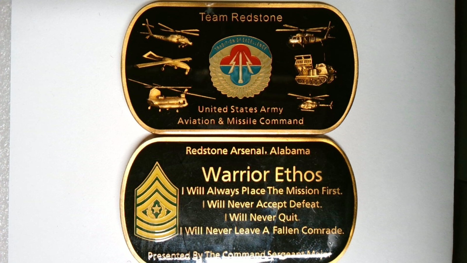 CHALLENGE COIN TEAM REDSTONE US ARMY AVIATION & MISSILE COMMAND ARSENAL ...