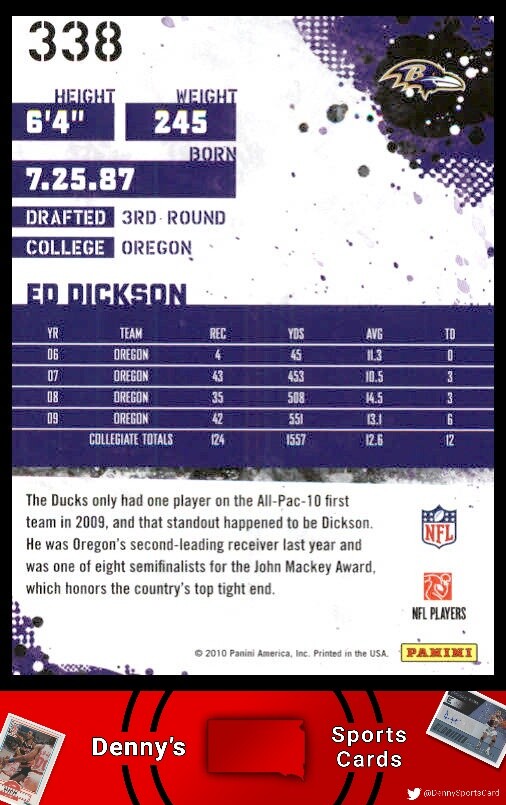 2010 Score #338 Ed Dickson Baltimore Ravens Football Card | eBay