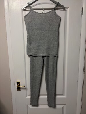 Brand New Ladies Mrs Hinch Grey Ribbed 2 Piece Long Trouser Lounge Wear ...